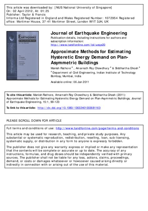 Pdf Approximate Methods For Estimating Hysteretic Energy Demand On Plan Asymmetric Buildings