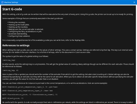 Cura 530 Maschine Settings Notice Box At Start G Code And End G