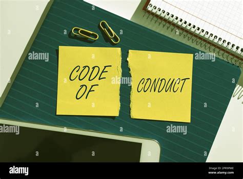 Writing Displaying Text Code Of Conduct Business Showcase Ethics Rules