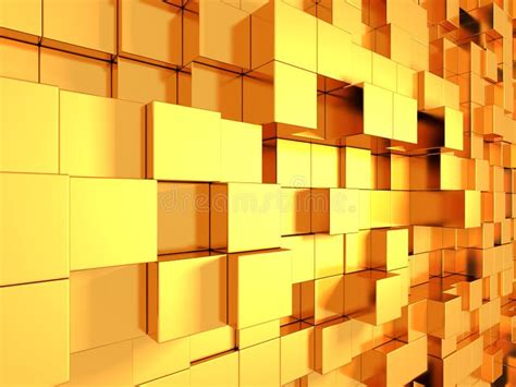 Golden Cubes Abstract Futuristic Background Stock Illustration