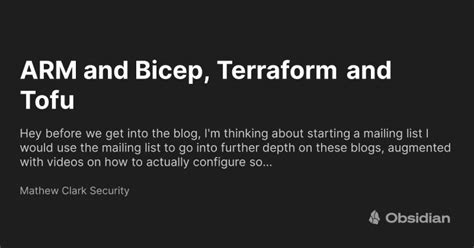Mathew Clark On Linkedin Arm And Bicep Terraform And Tofu Mathew Clark Security Obsidian