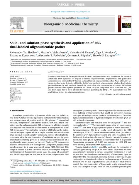 Pdf Solid And Solution Phase Synthesis And Application Of R6g Dual Labeled Oligonucleotide Probes