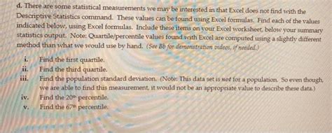 Solved Excel Lab Summary Statistics And Boxplots In This