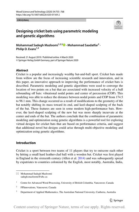 Designing Cricket Bats Using Parametric Modeling And Genetic Algorithms Request Pdf