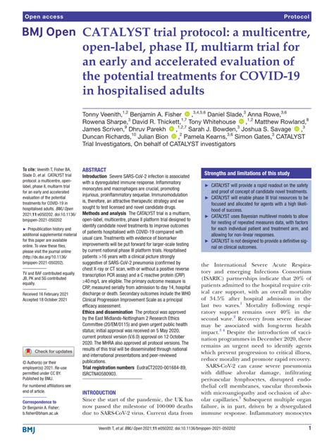 Pdf Catalyst Trial Protocol A Multicentre Open Label Phase Ii