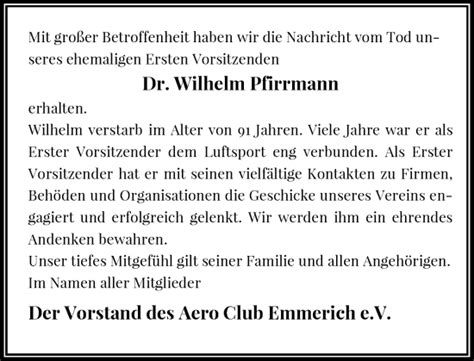 Alle Traueranzeigen Für Wilhelm Pfirrmann Trauerrp Onlinede