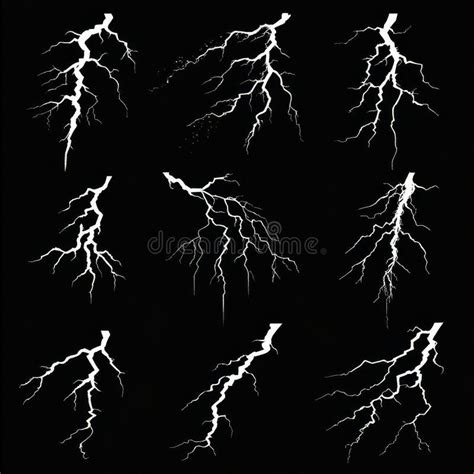 Set Of Different Types Of Lightning On Black Background Vector