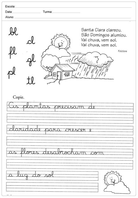 atividade de caligrafia bl cl fl gl pl tl Educação e Transformação