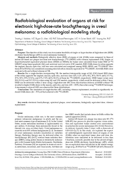 Pdf Radiobiological Evaluation Of Organs At Risk For Electronic High Dose Rate Brachytherapy