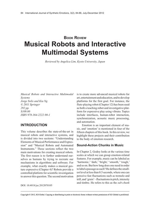 Pdf Musical Robots And Interactive Multimodal Systems