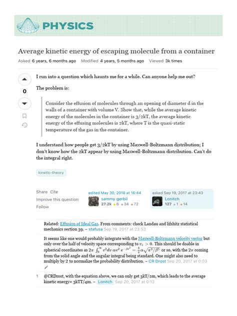 Average Kinetic Energy Of Escaping Molecule From A Container Physics