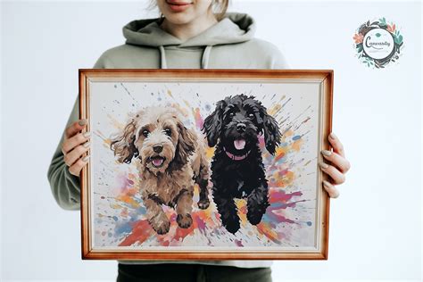 Two Cute Cockapoos Watercolor Poster Print Colorful Wall Art T For