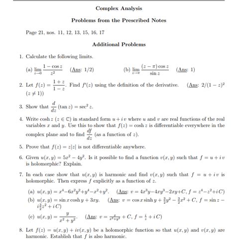 solved complex analysisproblems from the prescribed