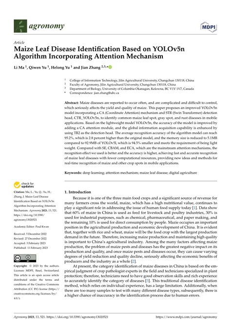 Pdf Maize Leaf Disease Identification Based On Yolov5n Algorithm