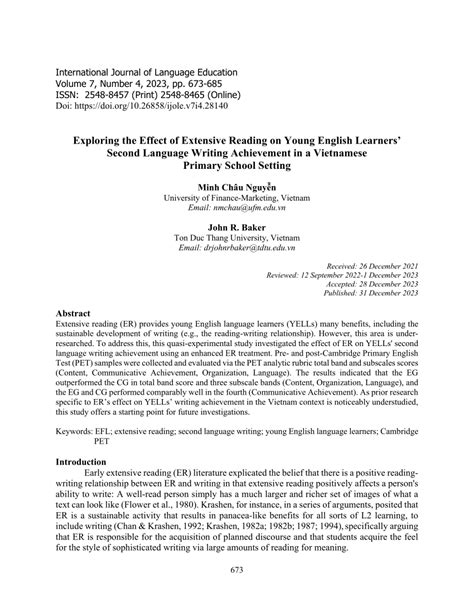 Pdf Exploring The Effect Of Extensive Reading On Young English Learners Second Language