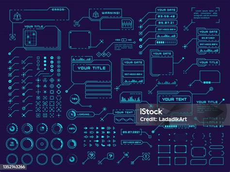 Hud 요소 미래 지향적 인 기술 요소 하이테크 디자인 Ui 인터페이스 디지털 버튼 화살표 및 콜아웃 프레임 깔끔한 벡터 컬렉션 디자인 요소에 대한 스톡 벡터 아트 및 기타