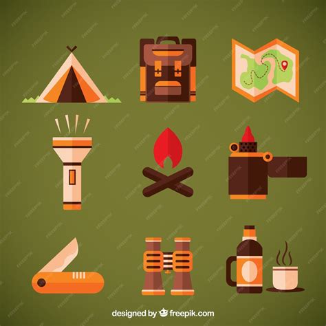 플랫 캠프장 개체 집합 무료 벡터
