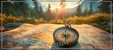 Compass On A Map With A Forest And Sunset In The Background Premium