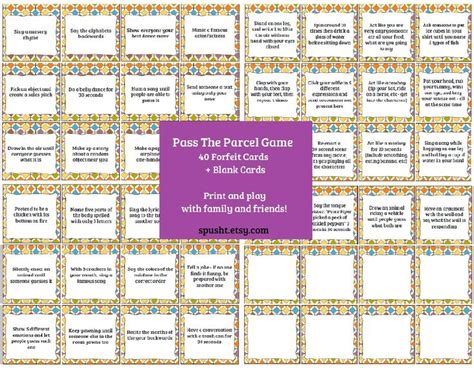Pass The Parcel Game Forfeits Birthday Party Game Printable