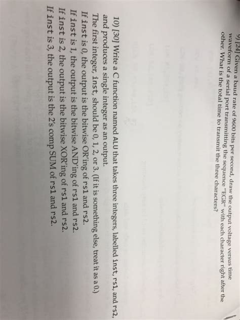 Solved Given A Baud Rate Of 9600 Bits Per Second Draw The