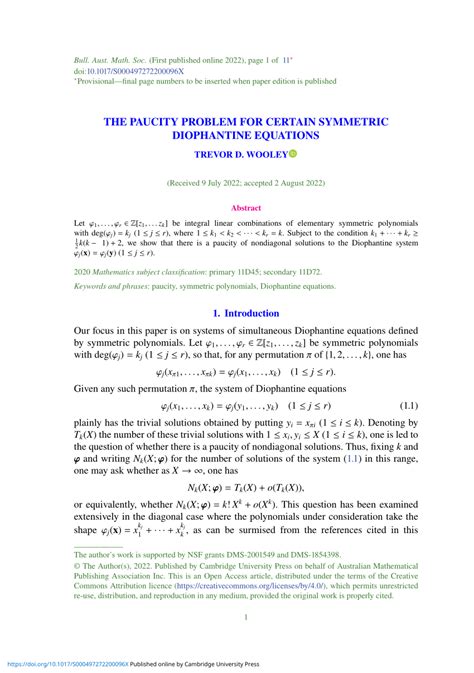 Pdf The Paucity Problem For Certain Symmetric Diophantine Equations
