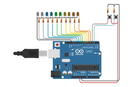 Circuit Design Cronómetro Binario Arduino Tinkercad