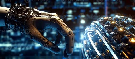 Ai Generated Ai Machine Learning Hand Of Robot Touching On Big Data Network 36088271 Stock