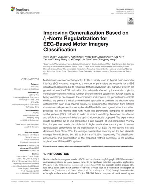 Pdf Improving Generalization Based On L1 Norm Regularization For Eeg