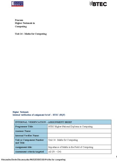 3843 1679899855125 Unit 14 Maths For Computing Pearson Higher