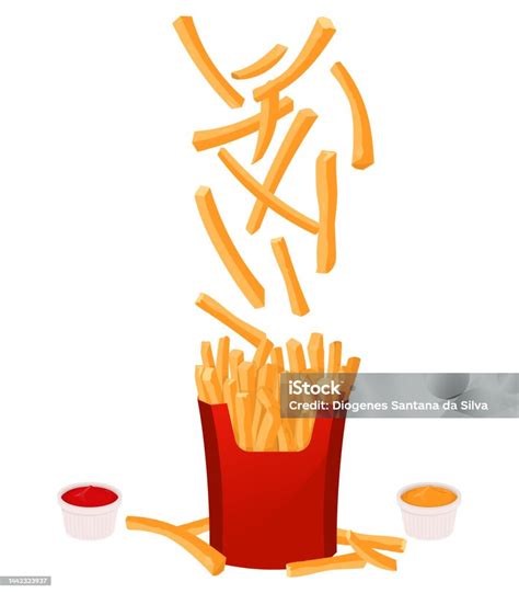 Crispy French Fries Along With Mustard And Ketchup Art Illustration
