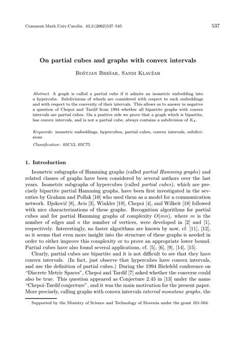 Pdf On Partial Cubes And Graphs With Convex Intervals