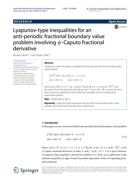Pdf Lyapunov Type Inequalities For An Anti Periodic Fractional Boundary Value Problem