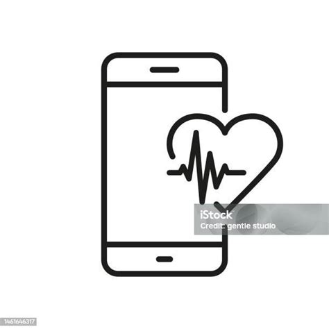 심장 맥박 제어 라인 아이콘에 대 한 스마트폰입니다 스포츠 휴대 전화 앱 픽토그램 디지털 스마트 폰 개요 아이콘의 하트 비트 속도입니다 건강 기술 편집 가능한 획 고립된