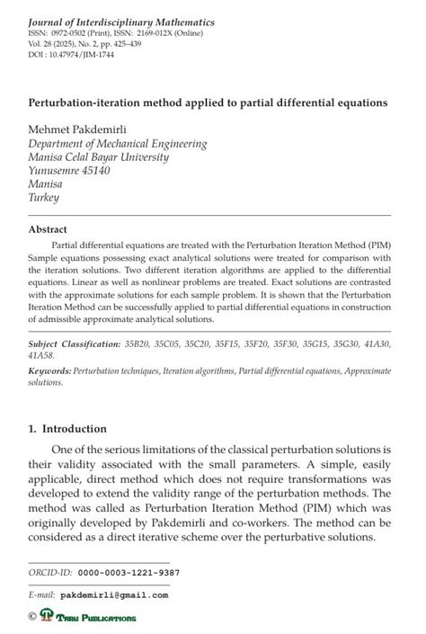 Perturbation Iteration Method Was Applied To Partial Differential