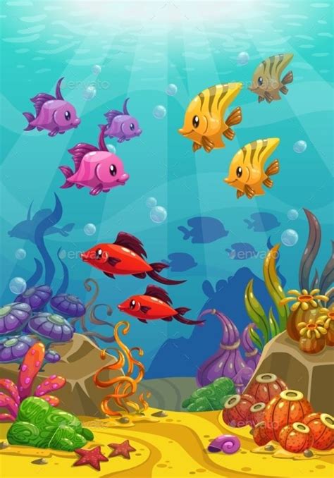 Underwater Scenes With Sea Animals Illustration Vector