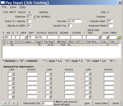 Payroll Input Labour