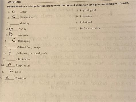 Solved Matchingdefine Maslows Triangular Hierarchy With The