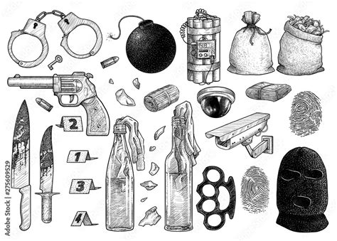 Crime Collection Illustration Drawing Engraving Ink Line Art