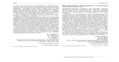 Non Operative Management Of Proximal Humeral Fractures Pdf Document