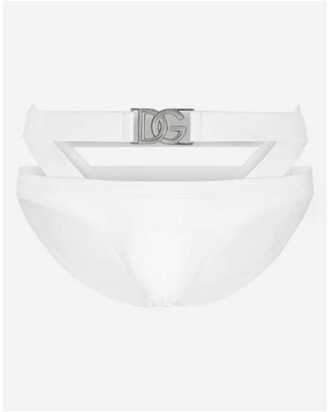 Dolce And Gabbana Swim Briefs With High Cut Leg And Dg Hardware In White For Men Lyst