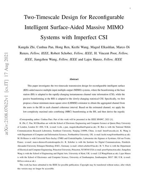 Pdf Two Timescale Design For Reconfigurable Intelligent Surface Aided Massive Mimo Systems