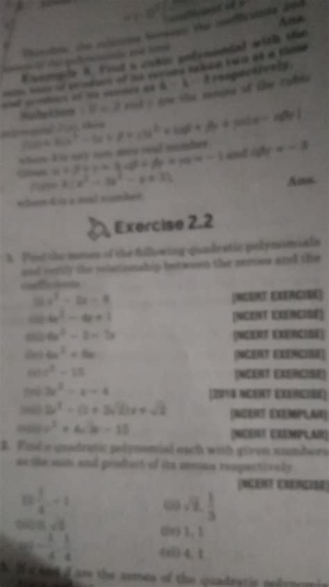 Exercise 22 1 Find The Zeros Of The Following Quadratic Polynomials An