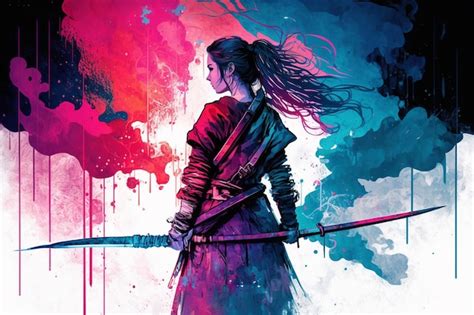 Premium Ai Image A Girl Holding A Katana