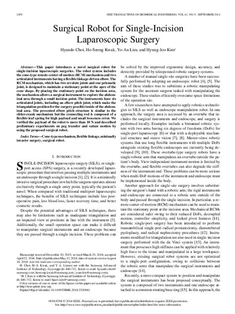 Pdf Surgical Robot For Single Incision Laparoscopic Surgery Hyundo Choi