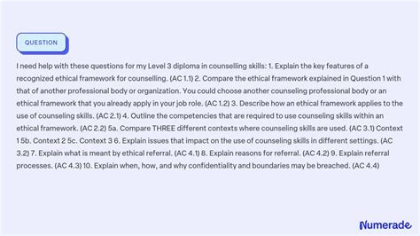 Solved I Need Help With These Questions For My Level 3 Diploma In Counselling Skills 1