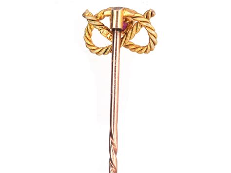 Edwardian 15ct Gold And Ruby Lovers Knot Tie Pin 31ss The Antique