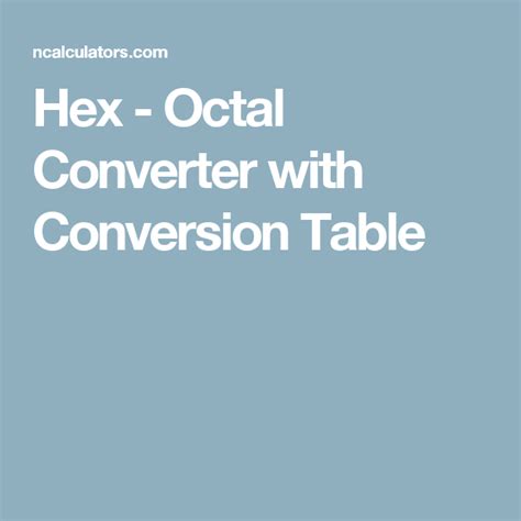 Hex Octal Converter With Conversion Table