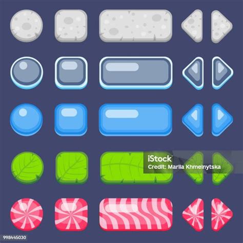 게임에 대 한 버튼의 집합입니다 돌 유리 물 잎과 사탕 사용자 정의 버튼 키트 귀여운에 대한 스톡 벡터 아트 및 기타 이미지 귀여운 그래픽 사용자 인터페이스 녹색