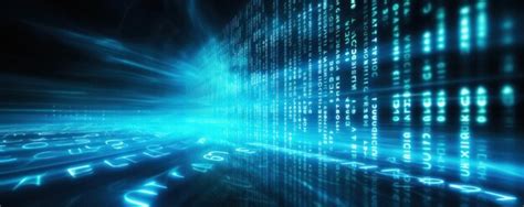 Cyan Abstract Binary Code Background With Glowing Light Rays And
