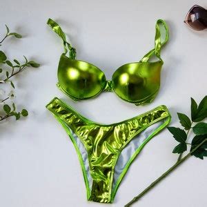 Green Bikini Bathing Suit Swimwear Pushup Cheeky Fit Two